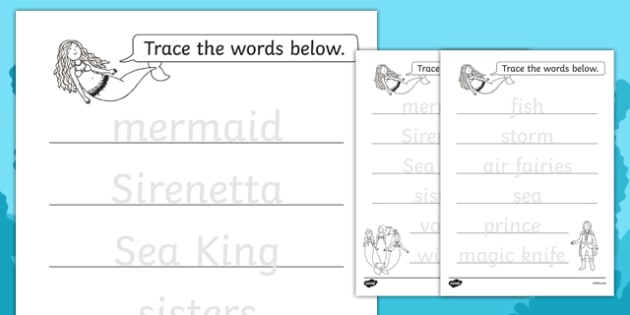 The Little Mermaid Worksheets - Trace the Words