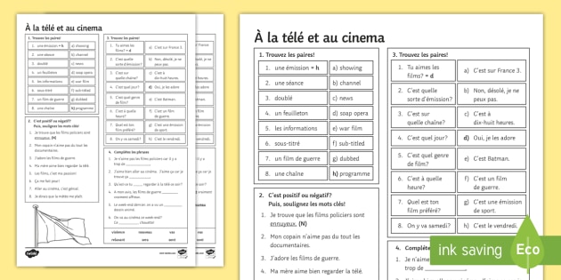 TV and Cinema - French Foundation Tier Worksheet / Worksheet