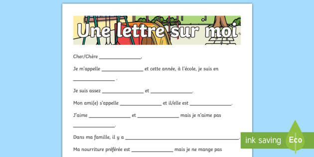 Support pour la production d'écrits : Une lettre sur moi