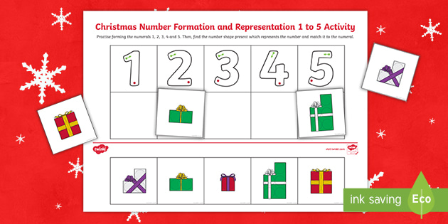 👉 Christmas Number Formation and Representation 1 to 5 Activity