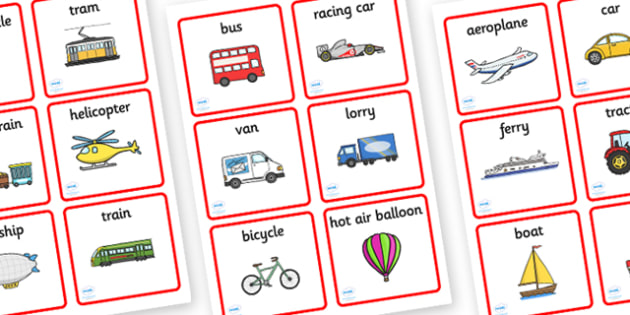 Transport Sorting Word and Picture Cards - Transport, matching