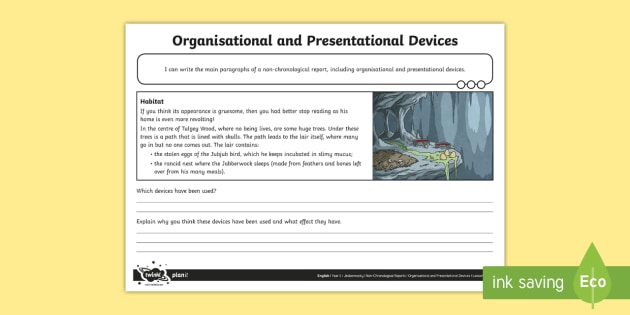 Jabberwocky: Organisational and Presentational Devices Worksheet ...