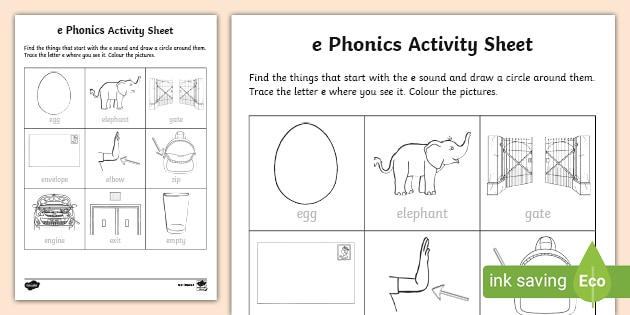 Phonics 'e' Worksheet Activity | Literacy Resources