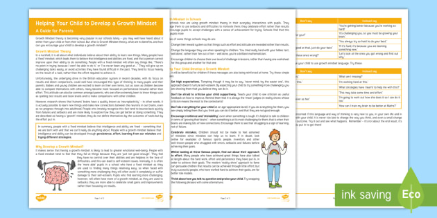 Growth Mindset Resources for Parents | Info Sheet | Twinkl
