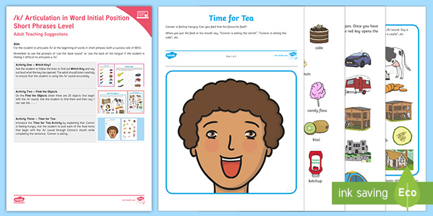 /k/ Articulation in Word Initial Position Short Phrases Activity Pack