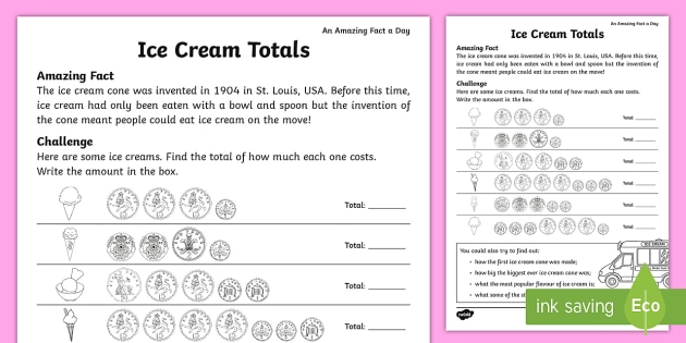 Ice Cream Totals Worksheet / Worksheet