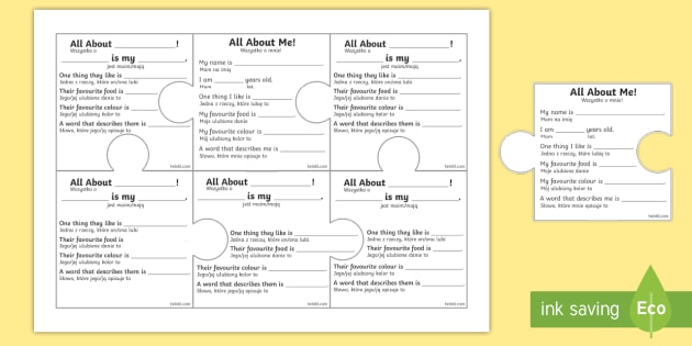 All About Me and My Family Jigsaw Puzzle Activity English/Polish