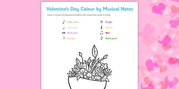 Valentine's Day Colour by Musical Notes Worksheet / Worksheet