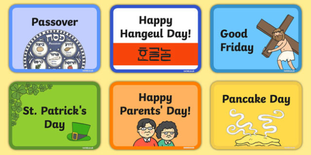 Calendar Celebration Day Flashcards (teacher made)