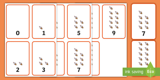 Space Rocket Numbers 0 - 10 Flashcards (teacher made)