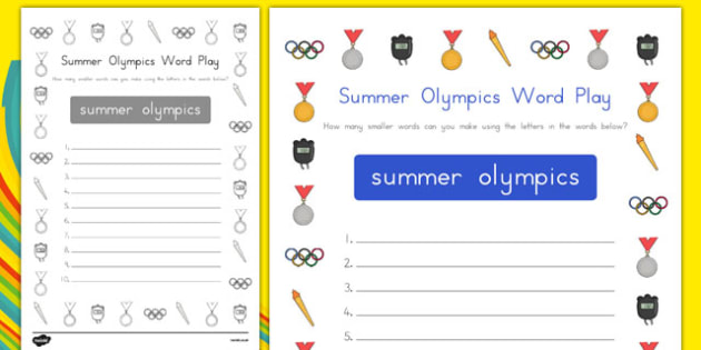 Summer Olympics Word Play Activity (teacher made)