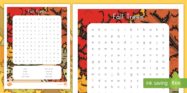 Fall Trees Word Search | Printable Word Puzzle | Twinkl