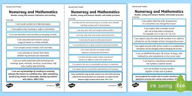 CfE Second Level Numeracy Child Friendly Assessment Tracker