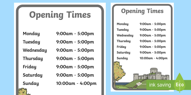 Medieval Castle Role Play Opening Times (teacher made)