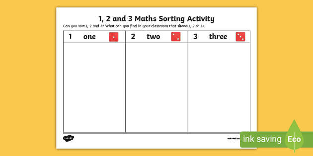 👉 1, 2 and 3 Sorting Maths Activity Table (teacher made)