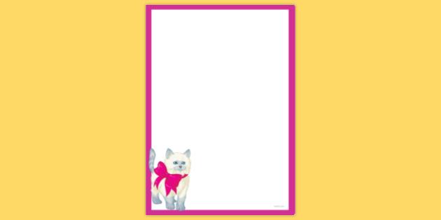 FREE! - Simple Blank Kitten with Bow Page Border | Page Borders