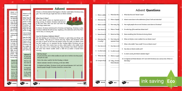 Advent reading comprehension | Worksheet pack | Twinkl