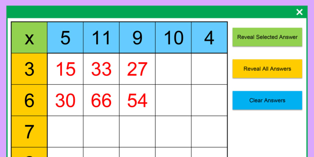 Multiplication Tables Grid Practice Starter Excel