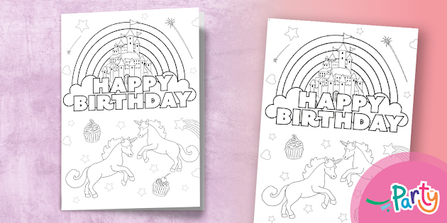 Unicorn Coloring Birthday Card Happy Birthday Cards