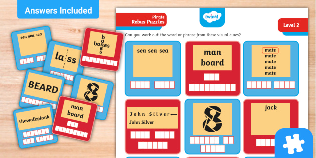 Pirate Themed Fun Rebus Puzzle Cards - Twinkl - Kids Puzzle