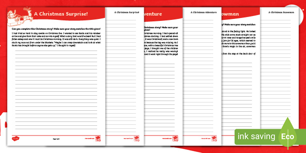 Christmas Story Starters First Level Writing Worksheets