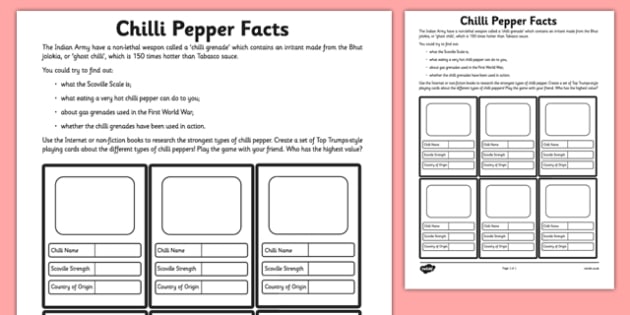 Chilli Pepper Top Playing Cards Worksheet / Worksheet Pack
