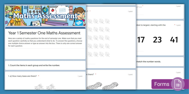 Year 1 Semester One Maths Assessment Google Form - Twinkl