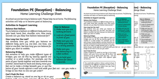 Foundation PE (Reception) - Balancing Home Learning Challenge Sheet