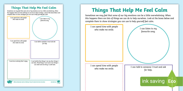 Things That Help Me Feel Calm Activity Sheet - PSHE Resource
