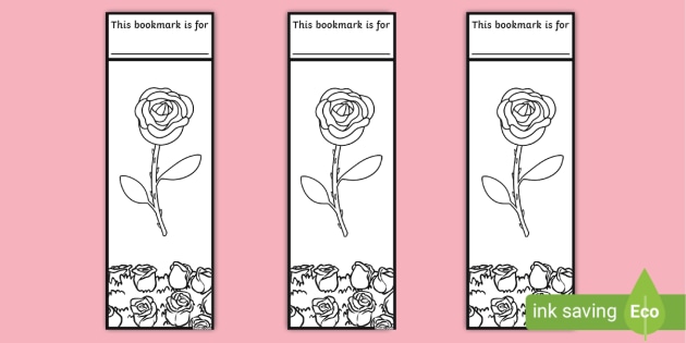 Rose Flower Bookmark to Colour