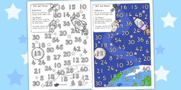 Space Themed Multiplication Roll and Colour One Dice - australia