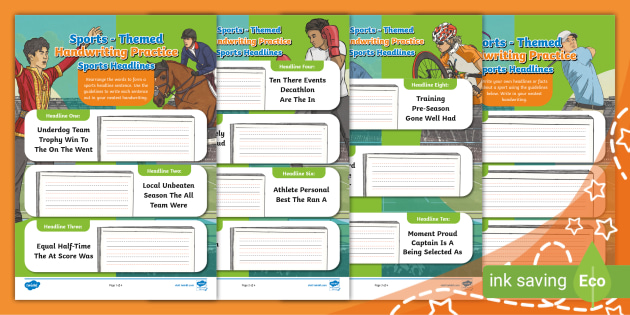Sports-Themed Handwriting Practice - Sports Headlines