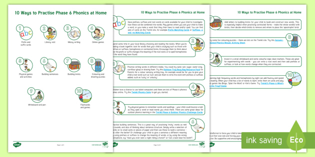 Ten Ways to Practise Phase 6 Phonics at Home Guide for Parents