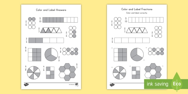 Color and Label Fractions Worksheet / Worksheet