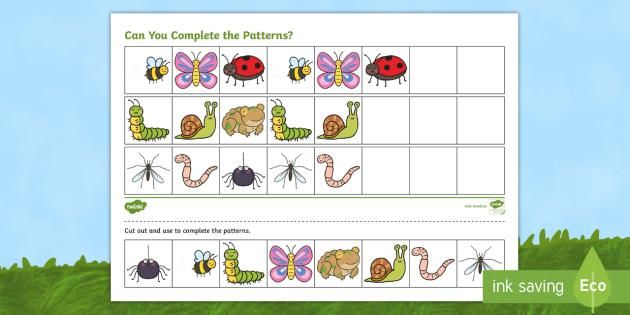 Minibeasts Complete the Pattern Worksheet (teacher made)