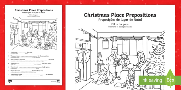 Christmas Place Prepositions Fill in the Gaps Worksheet / Worksheet