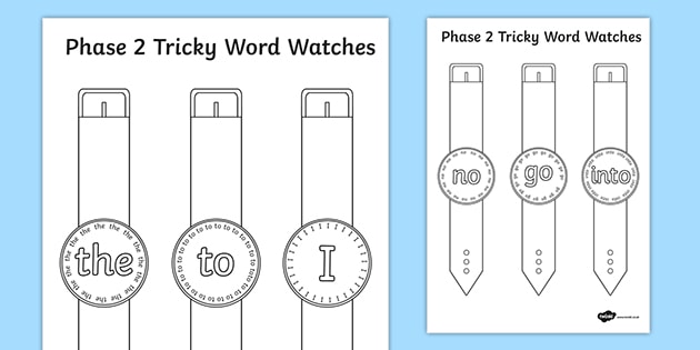 Phase 2 Tricky Word Watches (teacher made)
