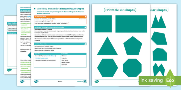 👉 Year 2 Maths Intervention Plan: Recognising 2D shapes