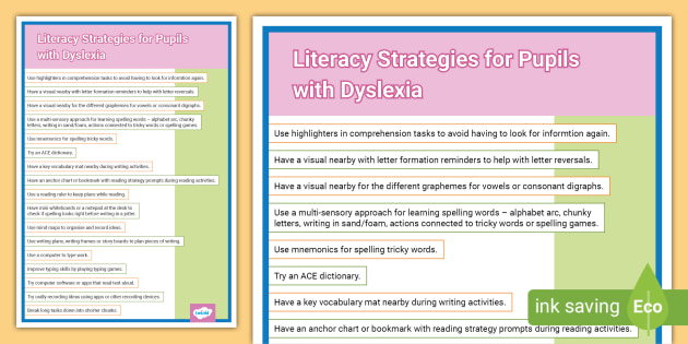 Dyslexia Strategies Display Poster (teacher made)
