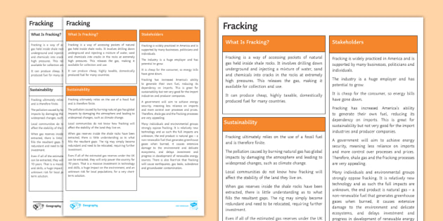 GCSE Resource Management: Fracking Fact Sheet