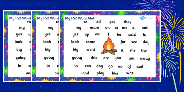 Bonfire Night Firework Themed FS2 Word Mat