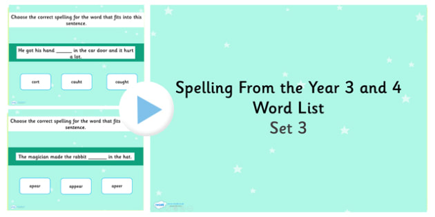 Spelling from the Year 3 and 4 Word List PowerPoint Quiz Set 3