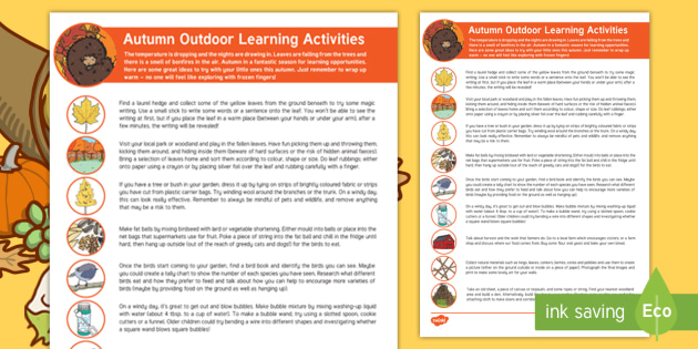 Autumn Outdoor Learning Activities Parent and Carer Information Sheet