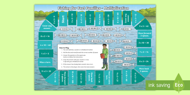 Fishing for Fact Families Multiplication Board Game
