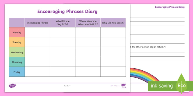Encouraging Phrases Diary (teacher made)