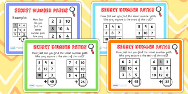 Spot the Secret Addition Number Paths Maths Challenge Cards