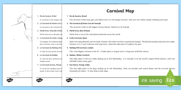 Carnivals Around the World Worksheets - EAL Resources
