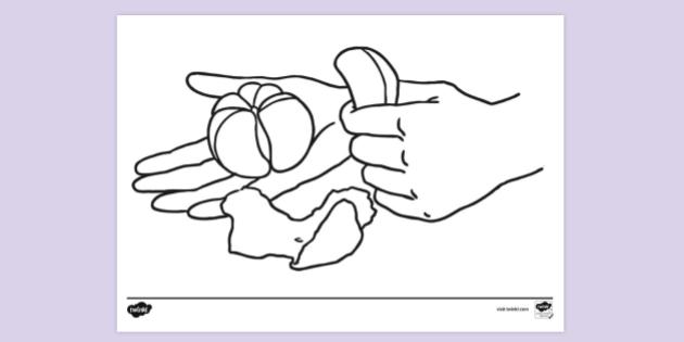 FREE! - Peeling a Satsuma Colouring Sheet | Colouring | Twinkl