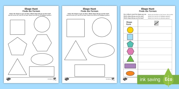 Shape Hunt Worksheet / Worksheet English/German