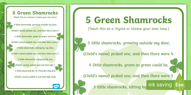 5 Green Shamrocks Rhyme
